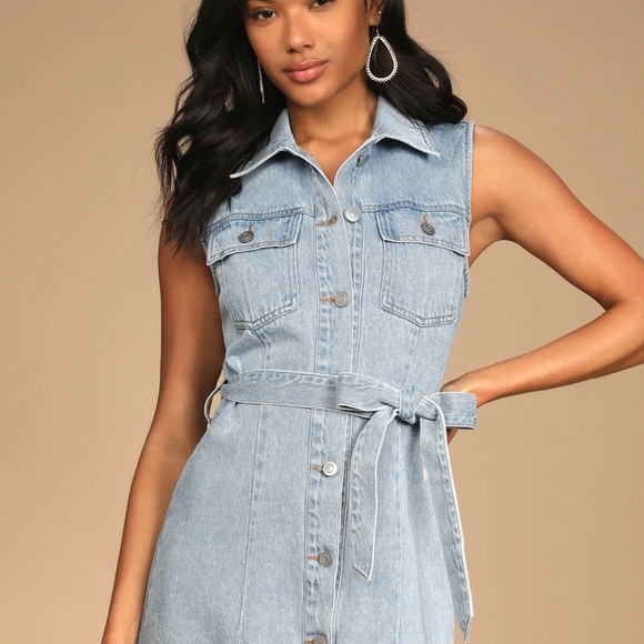 Lulus | Dresses | Game Day Lulus Throwback Light Wash Denim Buttonup ...